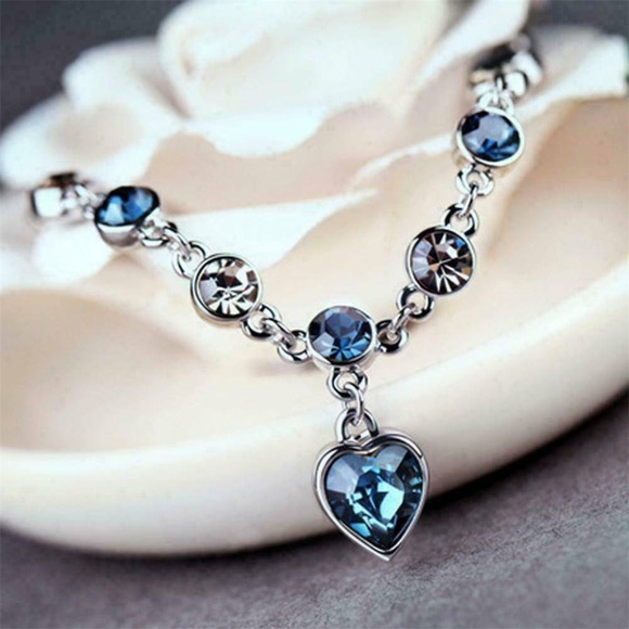 Jewelry | Blue Ocean Heart Crystal Bangle Bracelet | Poshmark